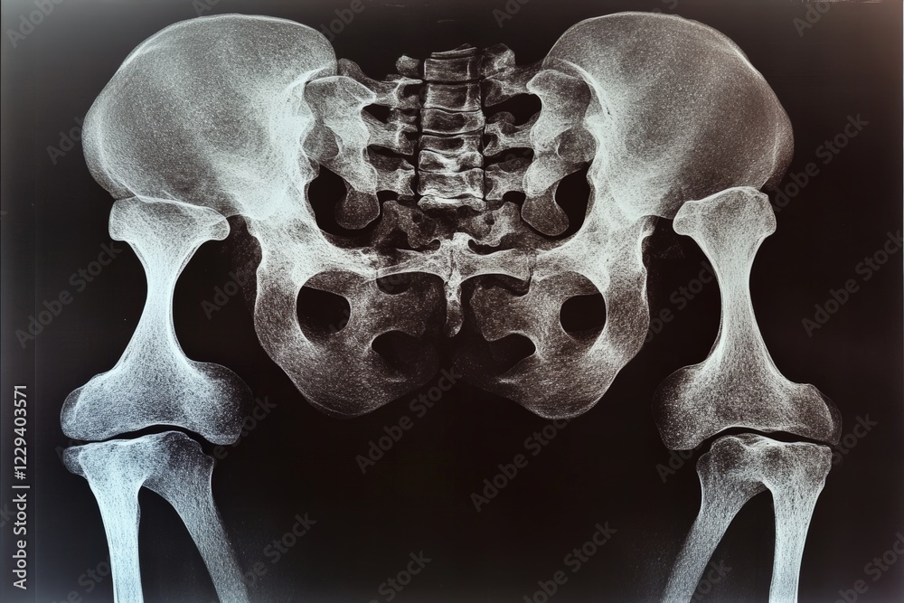 X-ray image showing the pelvis and lower spine anatomy for medical ...