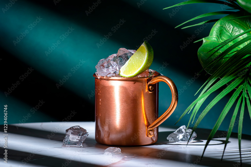 London mule alcoholic cocktail drink with gin, lime juice and ice ...