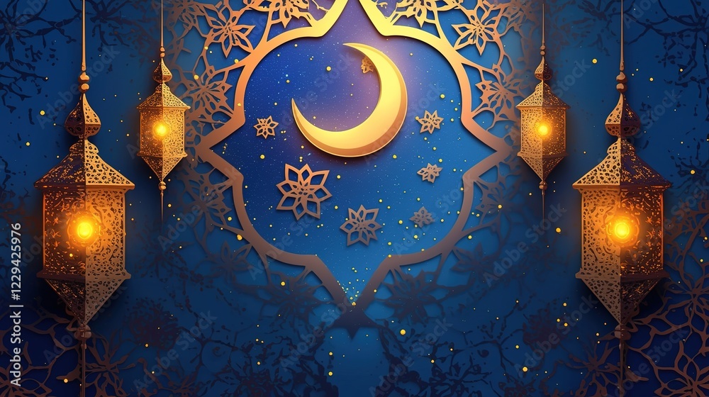 Ramadan kareem template with 3d paper cut effect illustration. Islamic ...