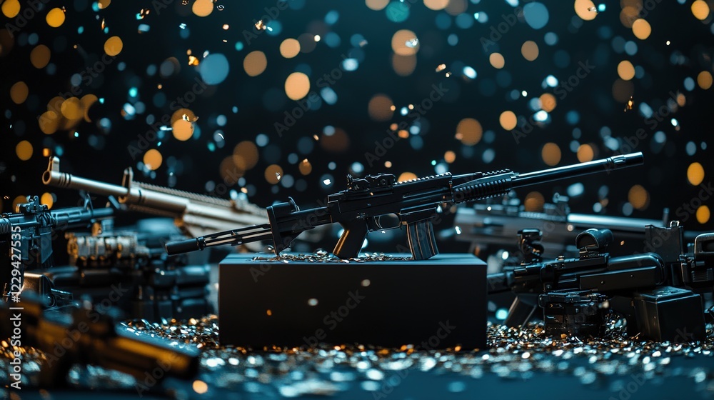 Various machine guns arranged in military training Product display ...