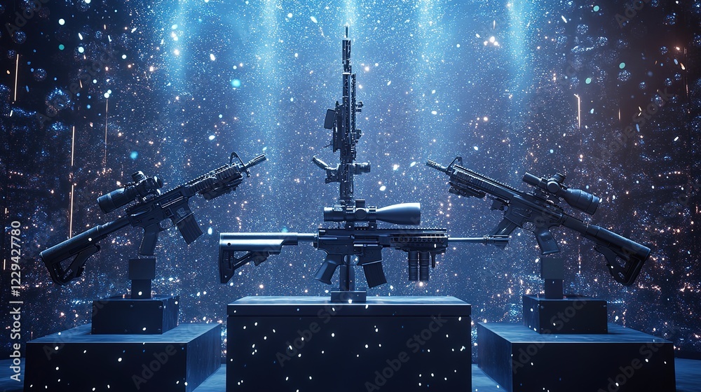 Various machine guns arranged in military training Product display ...