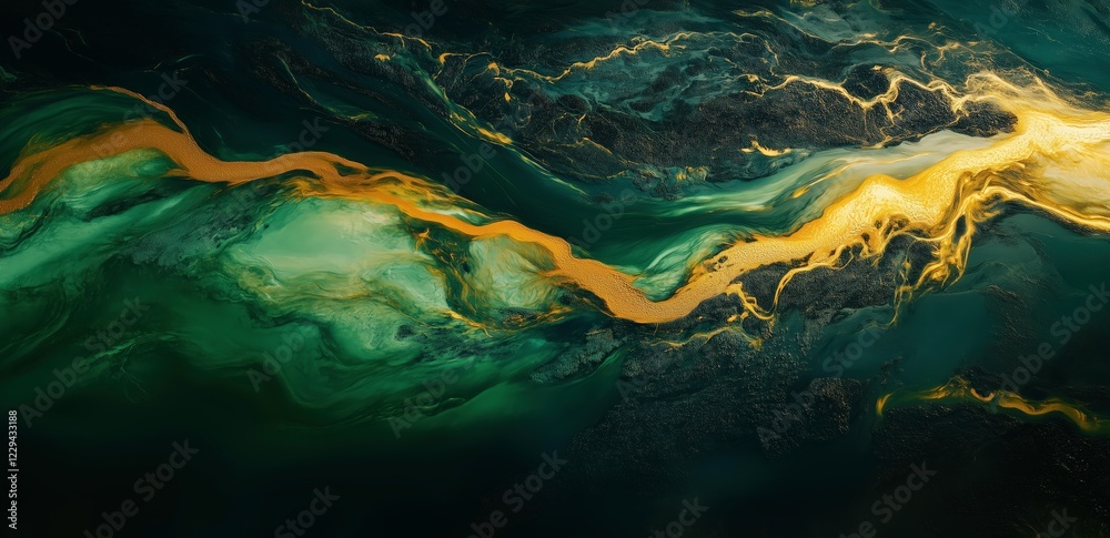 Emerald Gold Abstract: A mesmerizing abstract artwork featuring ...