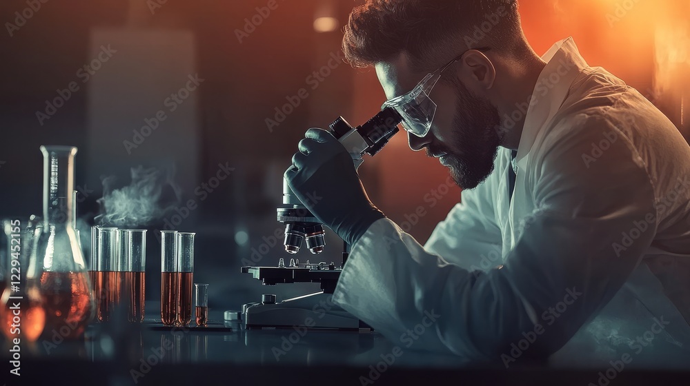 Stock-Foto „Group of college students performing experiment using microscope in science lab ...