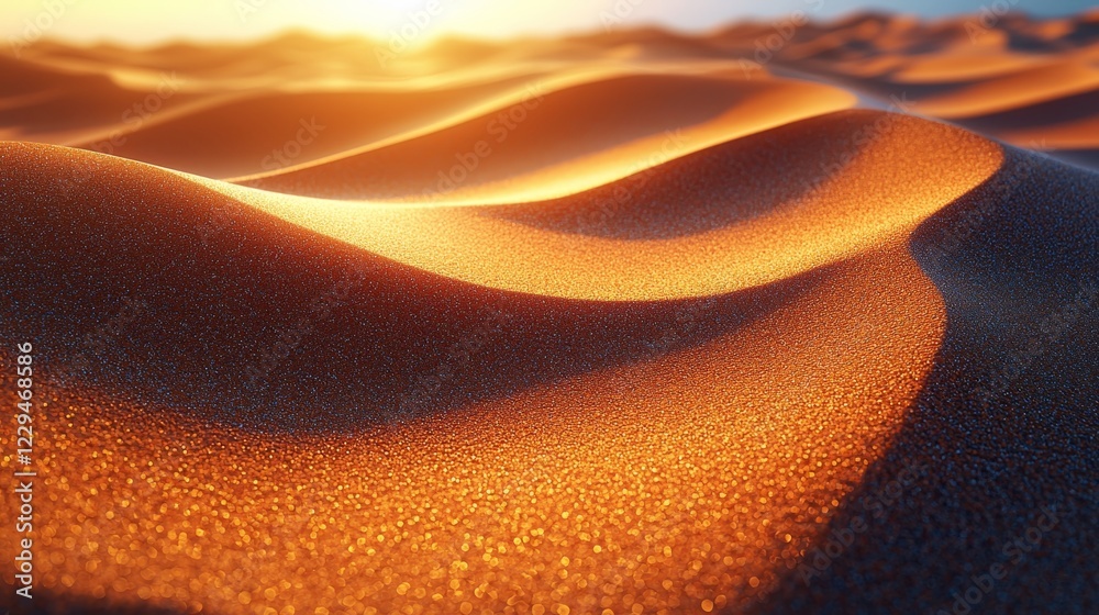 Captivating view of golden desert sand dunes at sunset casting soft ...