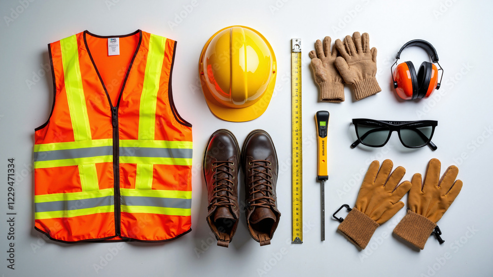 Professional Safety Equipment Flat Lay for Workplace Safety Campaigns ...