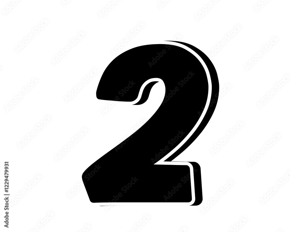 Stylized black number 2 two on transparent background, with a bold, 3D ...