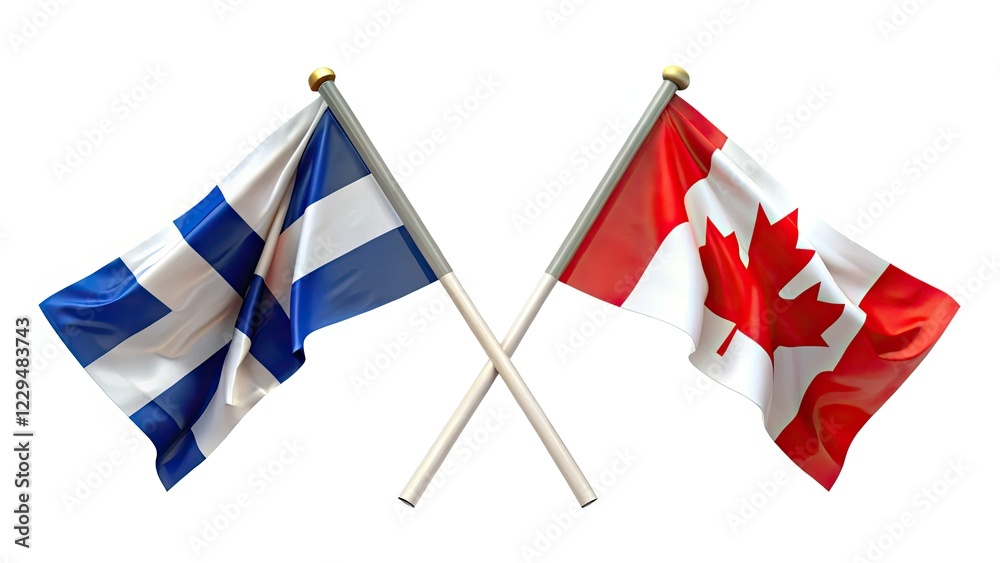 Crossed Canadian and Finnish flags silhouetted against a white background, symbolizing ...