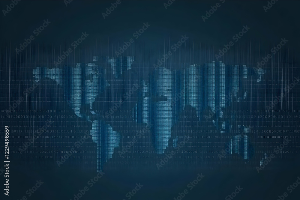 Digital World Map Shows Global Connectivity with Binary Code Data Streams. Stock Illustration ...