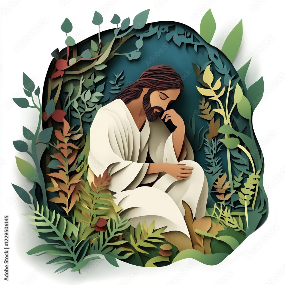 Jesus in the Garden of Gethsemane – AI-generated Paper Art Stock ...