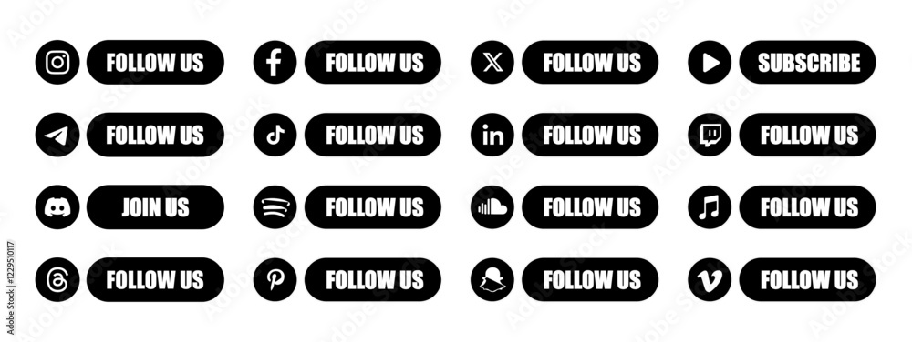 Vector de Stock follow us Instagram, Youtube, Telegram, twitter, TikTok, Discord, Twitch banner ...