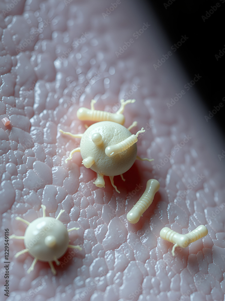 Bacteria on surface of skin, mucous membrane or intestine, model of ...