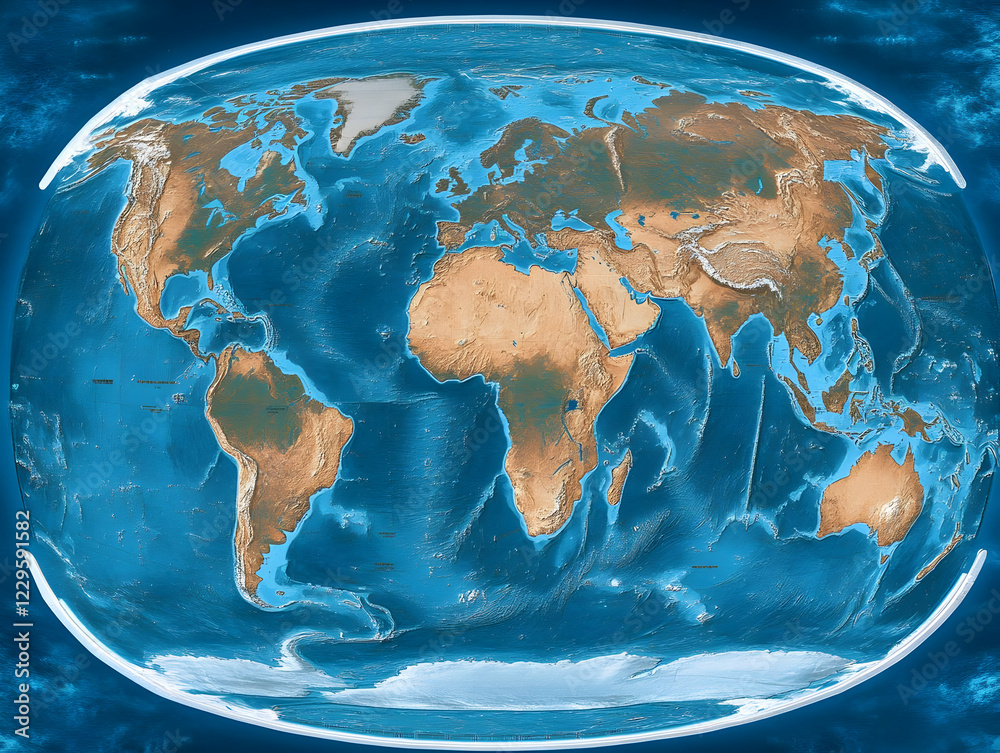 Detailed Earth Map Shows Continents, Oceans, and Topography Accurately ...
