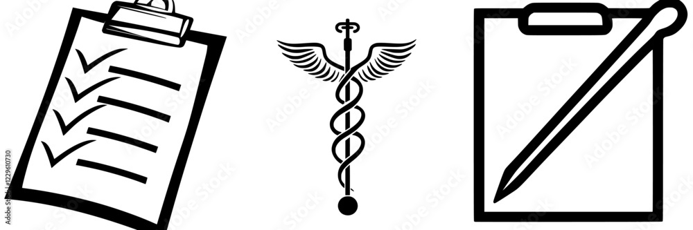 Health checklist with medical symbols signifying wellness and care in a ...