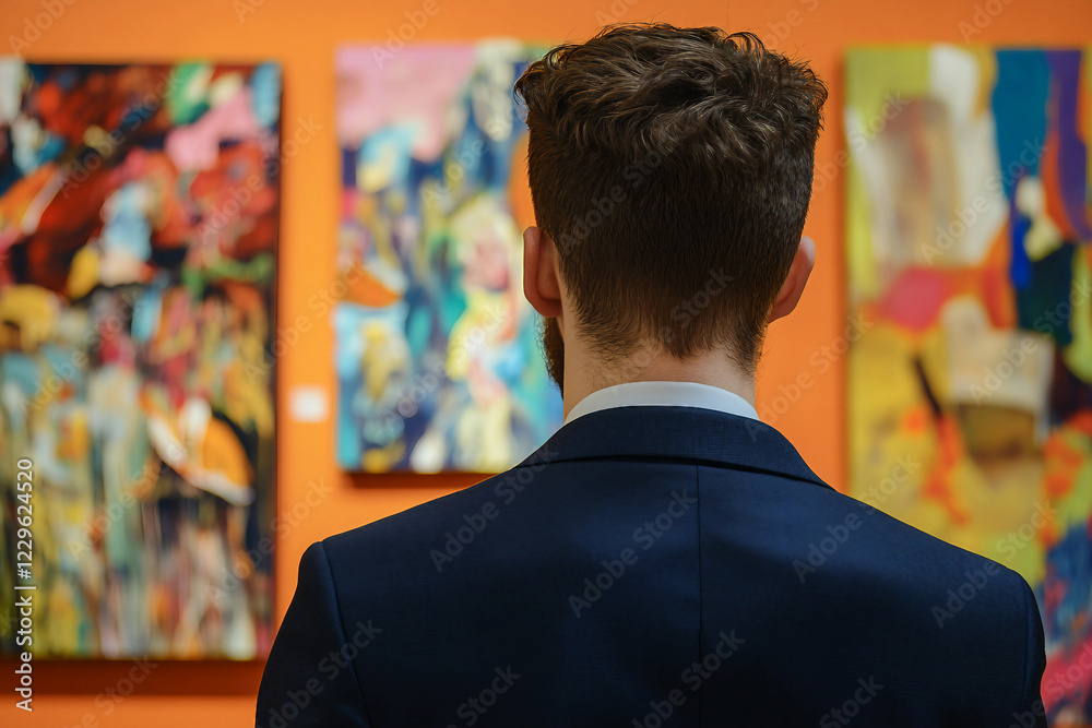 Generative AI Artwork of Person Observing Paintings Canvas in Elegant ...