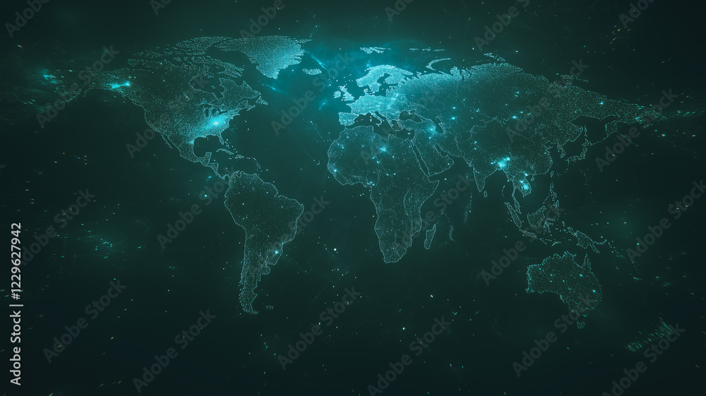 Global Network: A mesmerizing abstract depiction of the world map, composed of interconnected ...