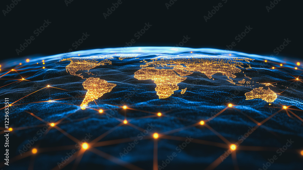 Global Network: A mesmerizing visualization of the world map at night, illuminated by city ...