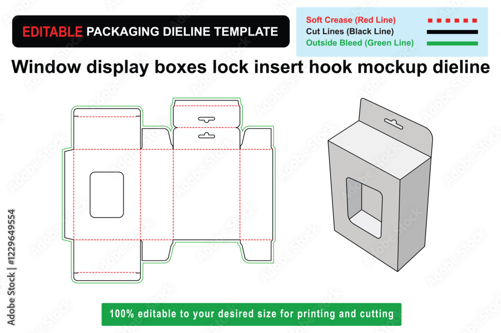 Trendy window display boxes mockup with lock insert hook for promotions ...
