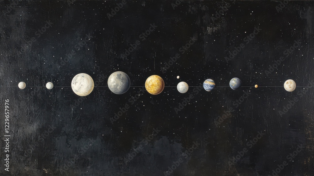 Minimal Celestial Art Representation of Planetary Alignment in a Deep ...