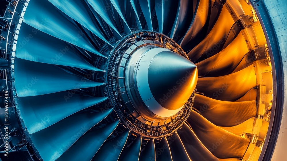 Cutaway view of a jet engine turbine, showing internal blade structures and airflow dynamics ...