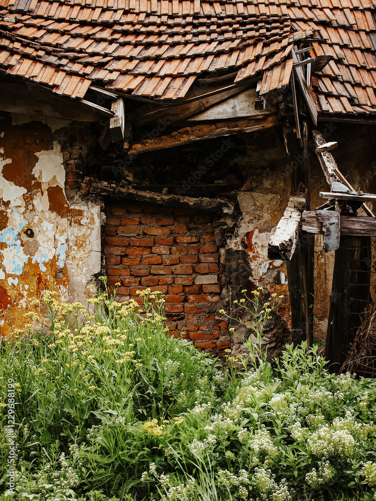 Collapsing Wooden House With A Broken Roof And Crumbling Walls: An Abandoned Rural Structure ...