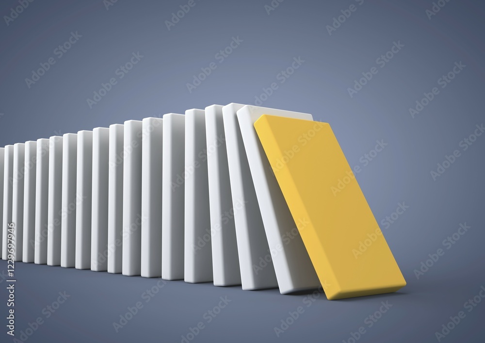 Dominoes falling, symbolic image for domino effect, knock-on effect ...