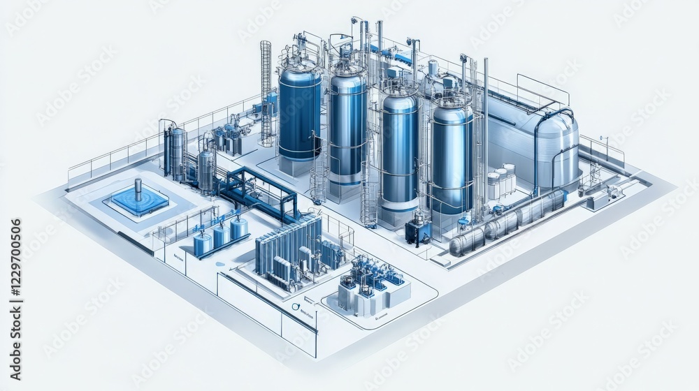 Schematic diagram of a water purification tank system, labeled ...