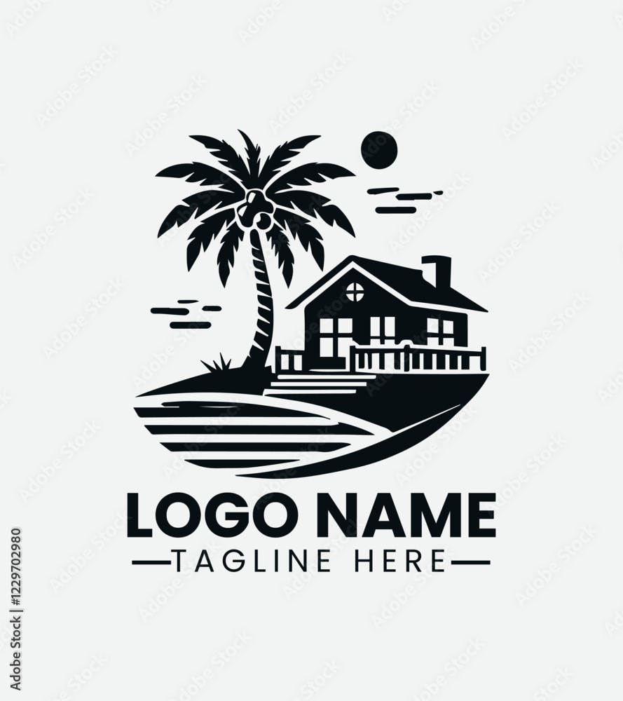 Minimalist Palm Tree House Logo Design, Modern Palm House Logo ...