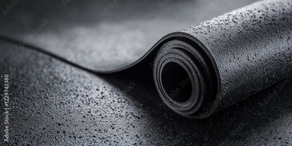 Roll of black rubber sheet for industrial and commercial use on white ...