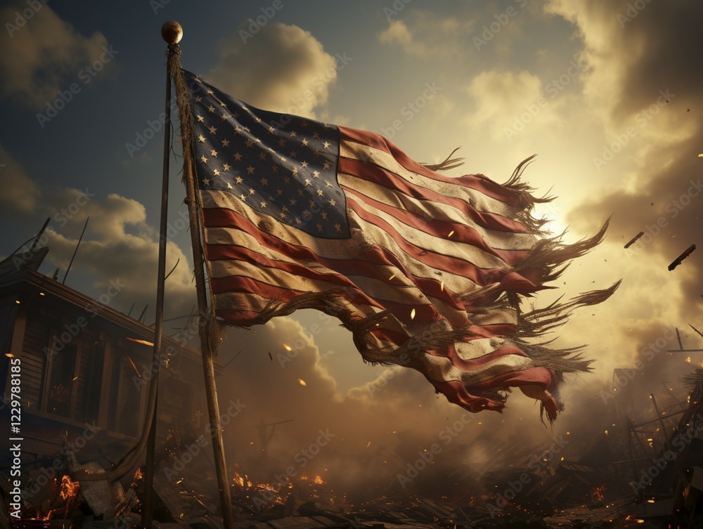 Flag of the United States of America with soldiers, symbolic image of ...