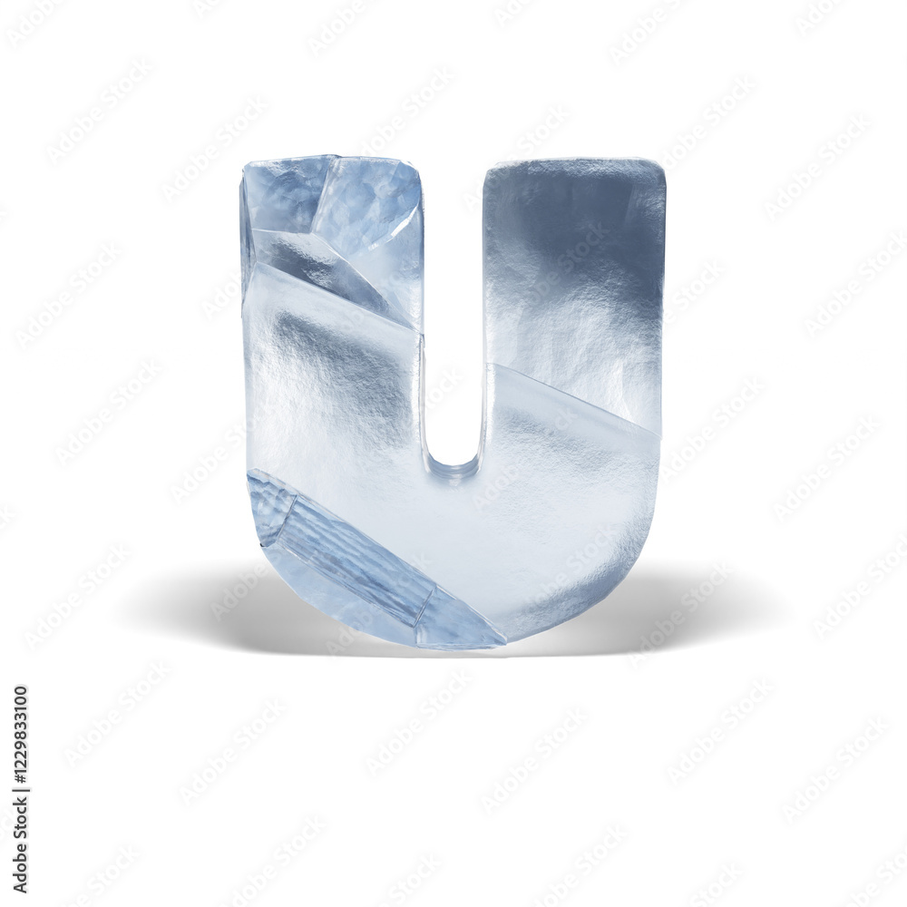 3D Ice Letter U – Frozen, Cracked, Transparent Alphabet Render. 3D, ice ...