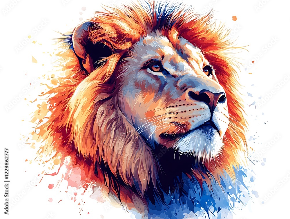 Intricate vector graphic of a regal lion with a flowing mane, animated ...