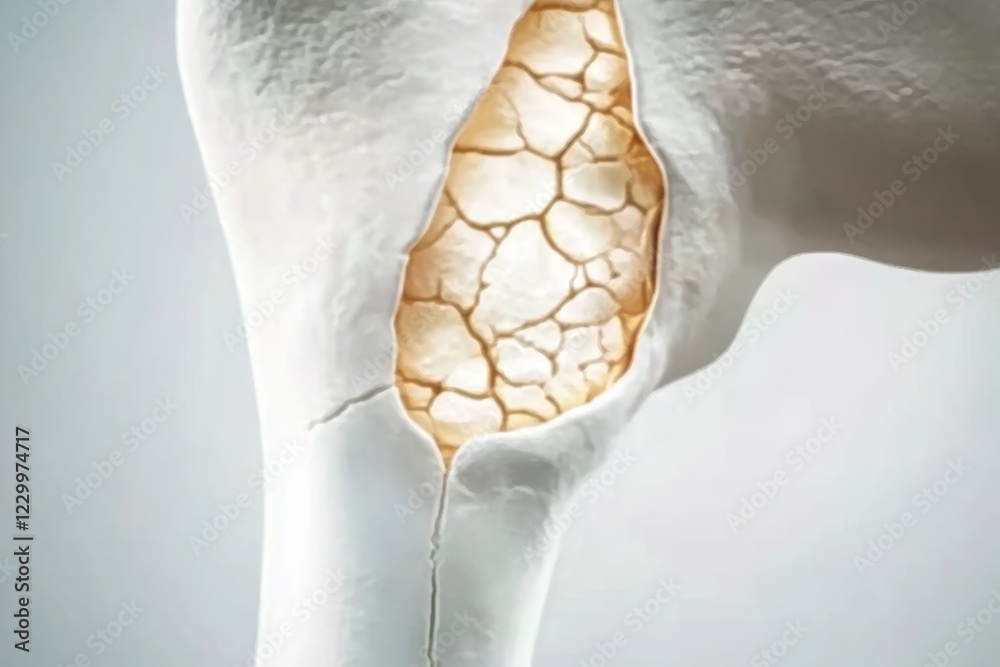 Microscopic view of bone loss revealing weakened and porous structure ...