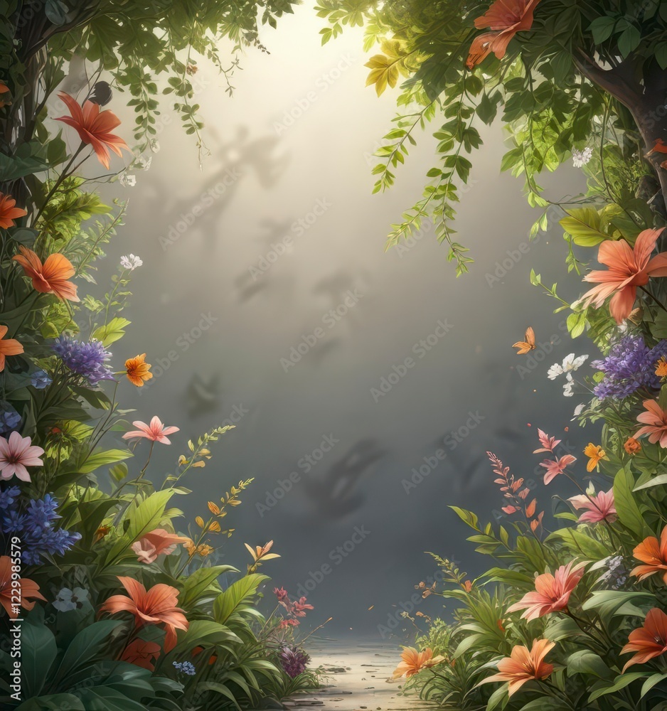 Animated background with fluttering leaves and flowers, leaves ...