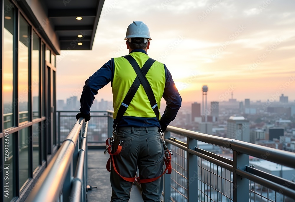 Worker Using Safety Harness, High Platform, Occupational Safety, Fall ...
