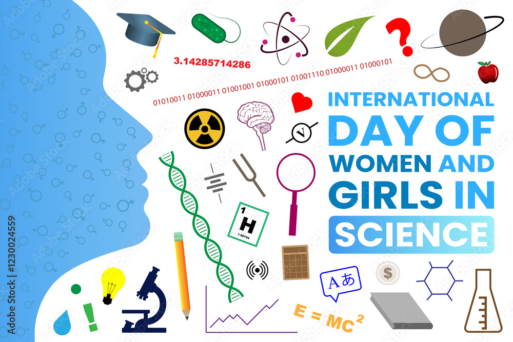 International Day of Women and Girls in Science vector art. A female ...