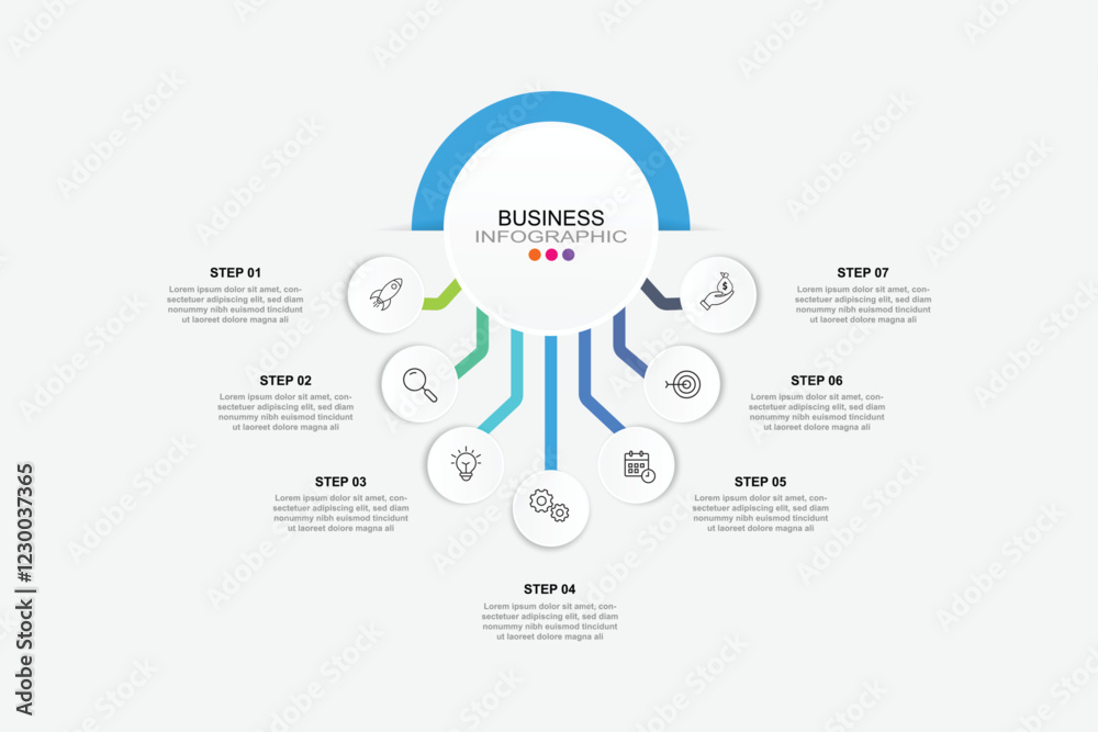 Modern Circular Round Infographic Design Template with 7 options. for ...