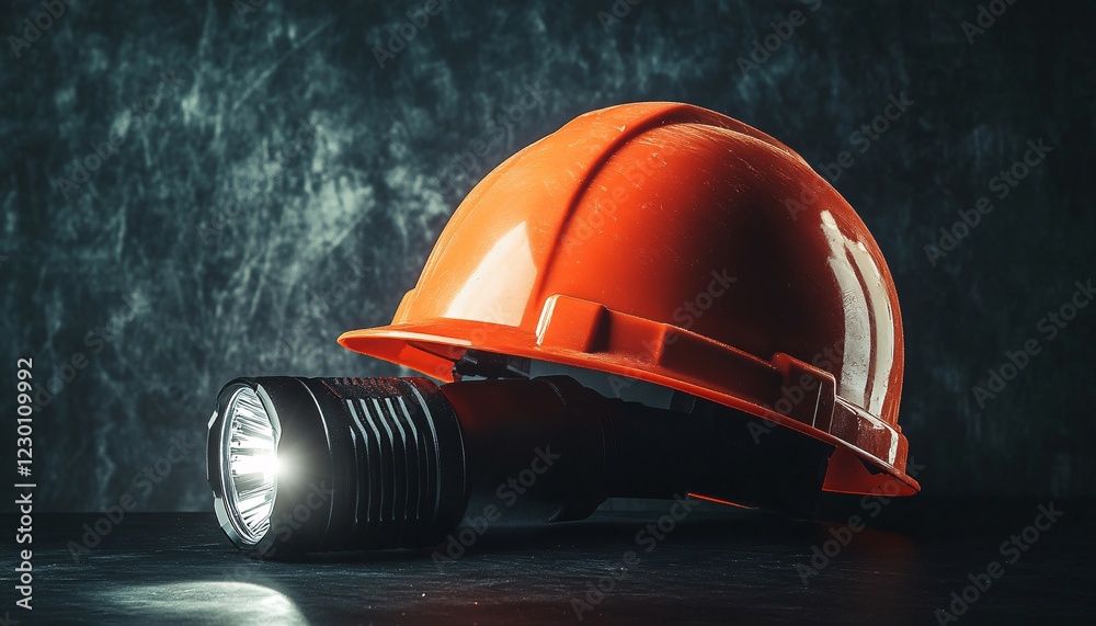Emergency-Ready Hard Hat Illuminating the Way in a Dark Construction ...