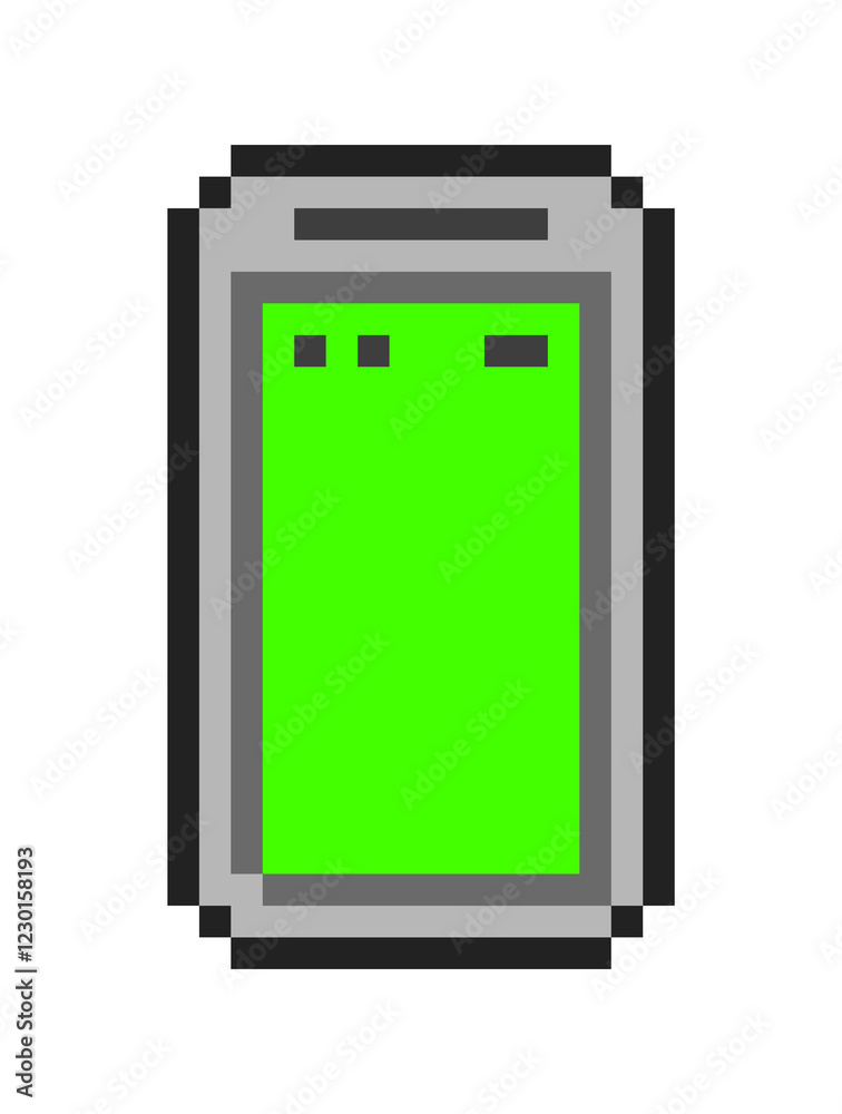 Pixel art, isolated: a grey smartphone with tiny basic buttons and a ...