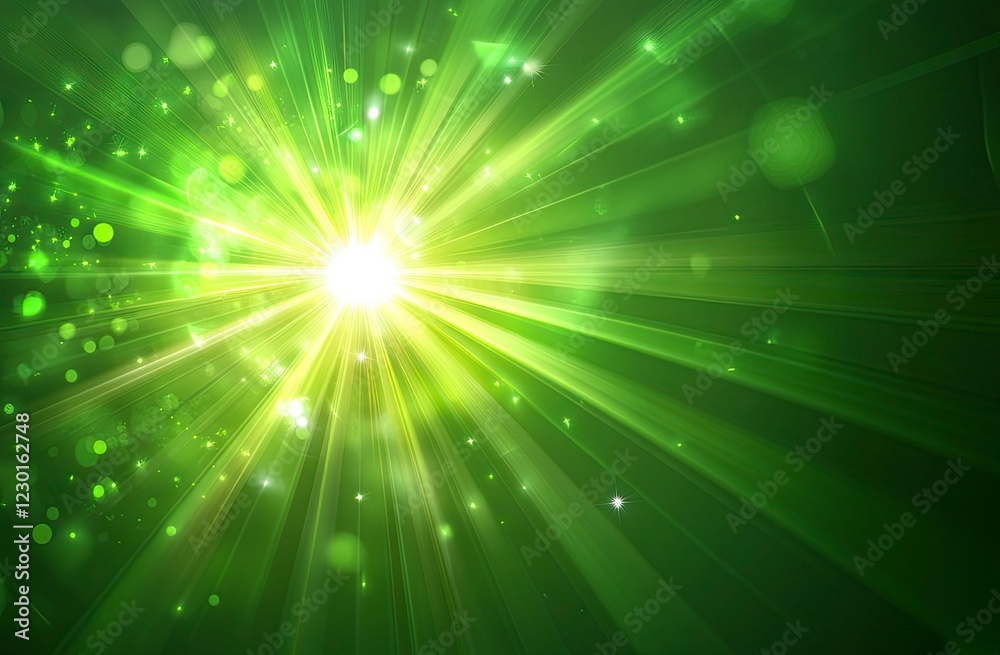Green glowing light effect with sun star and lens flare on a ...