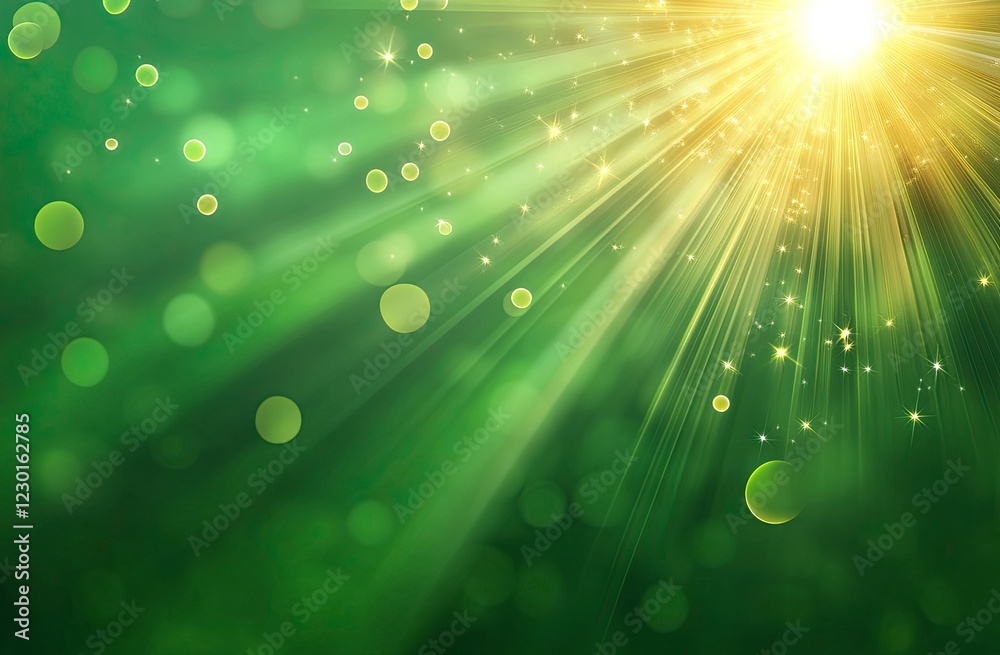 Green glowing light effect with sun star and lens flare on a ...