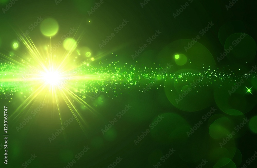 Green glowing light effect with sun star and lens flare on a ...