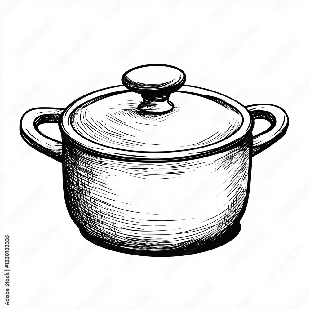 Cartoon Cooking Pot in Black and White Vector Illustration for Culinary ...
