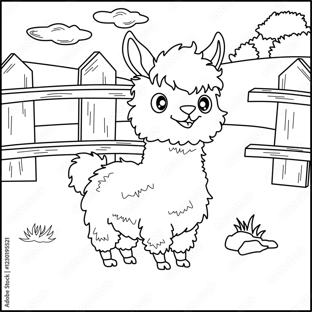 Alpaca line art for coloring book with simple background Stock Vector ...