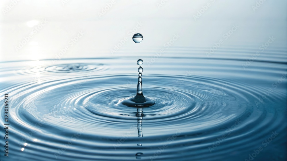 Single drop hits the water's surface causing concentric circles to form ...
