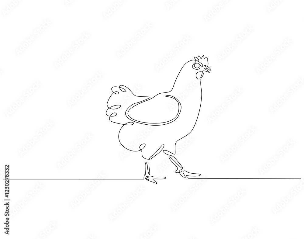 Continuous one line drawing of hen. One line drawing illustration of ...