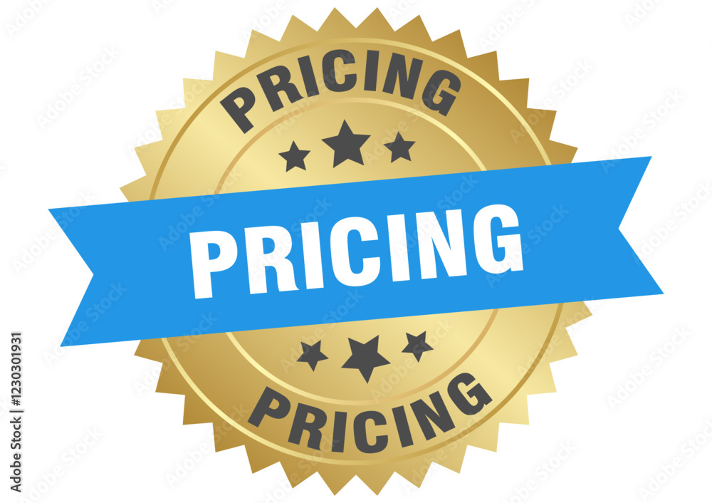 pricing. pricing round blue and gold label isolated on transparent ...