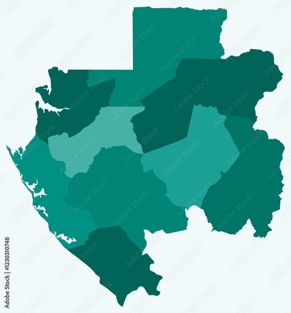 Map of Gabon with regions. A simple country border map with region ...