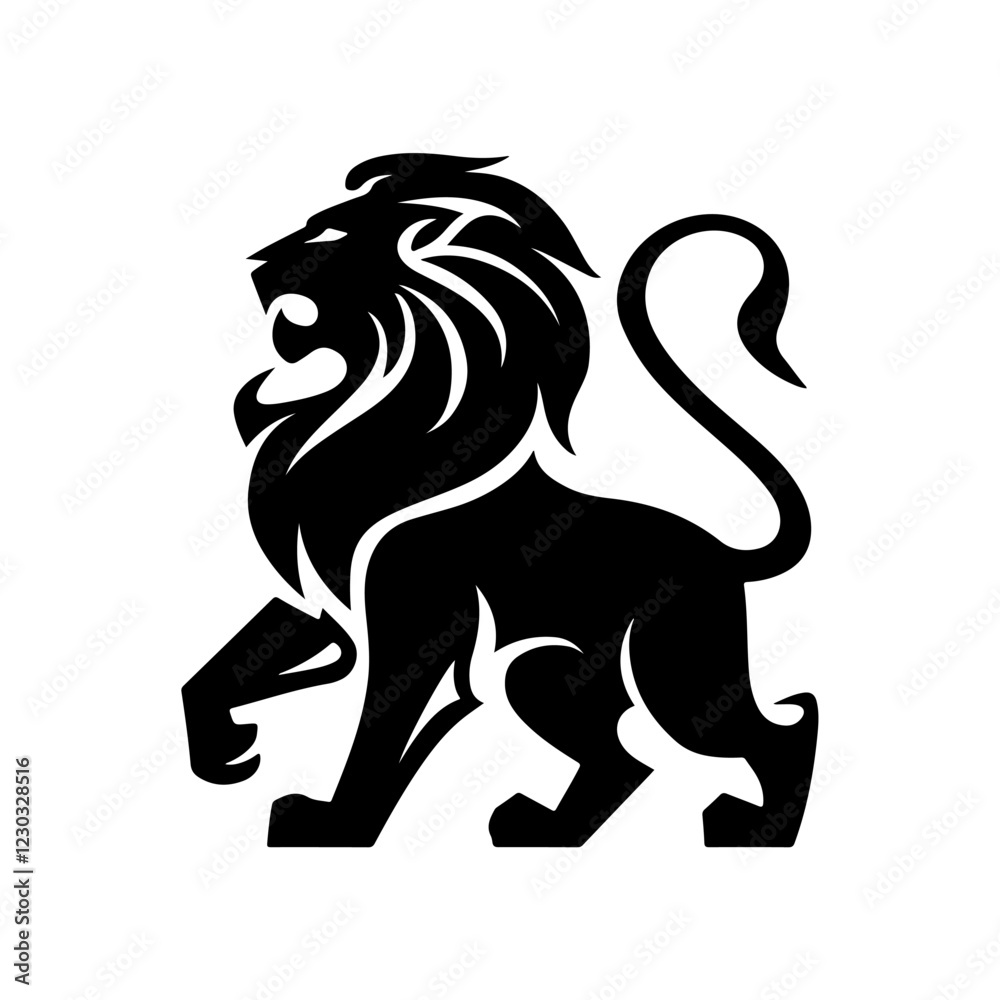 Royal heraldic lions. Black silhouette of rampant lion and griffins for ...