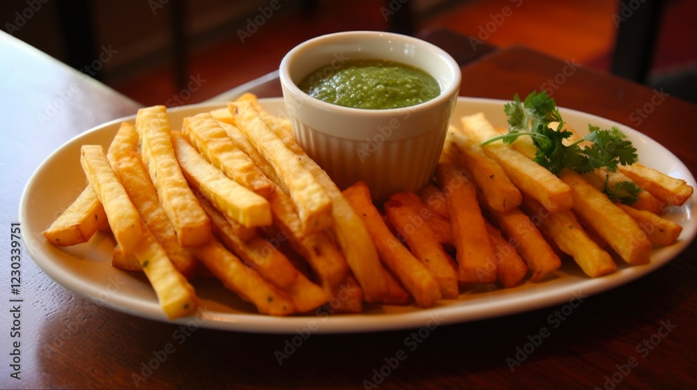 Crispy Peruvian Yuca Fries with Delicious Dipping Sauce. Authentic ...