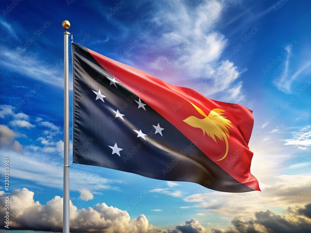 Papua New Guinea Flag Waving, National Symbol, PNG Flagpole ...
